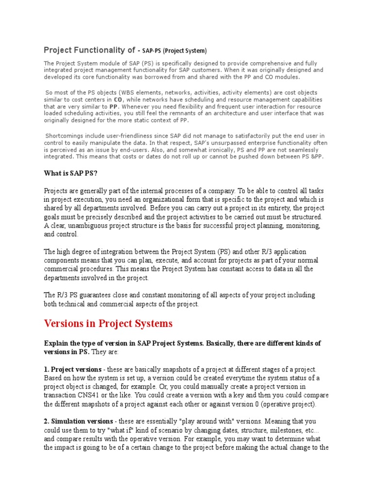 SAP Project Systems PS Study Material 137 Pages | PDF