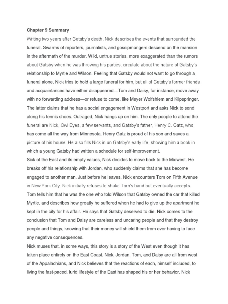 The Great Gatsby Chapter 9 Teacher Notes Summary Pdf The Great Gatsby
