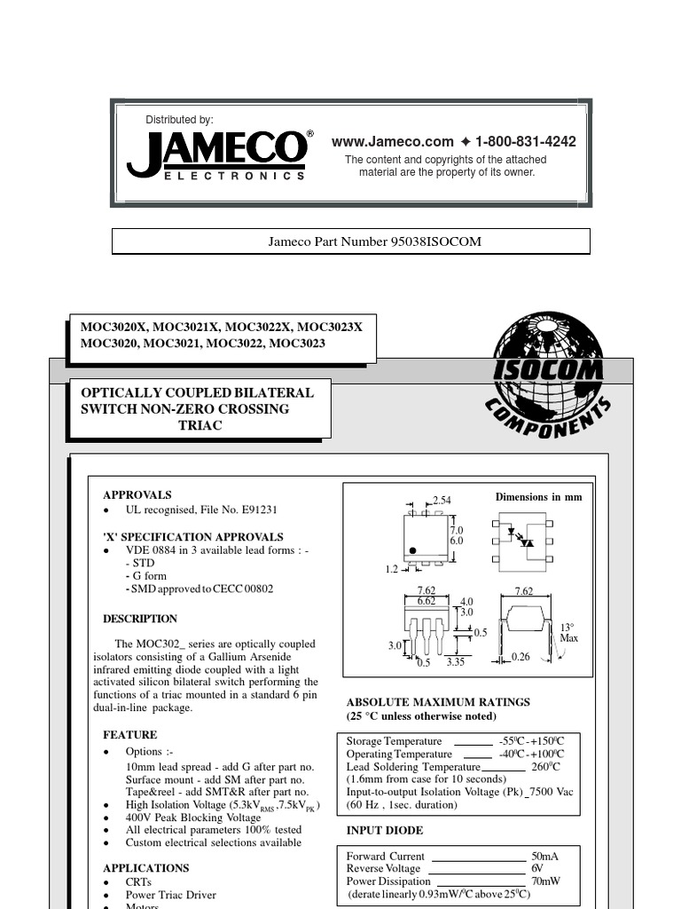 Jameco Part Number 95038ISOCOM: Distributed by | PDF | Diode | Computer ...