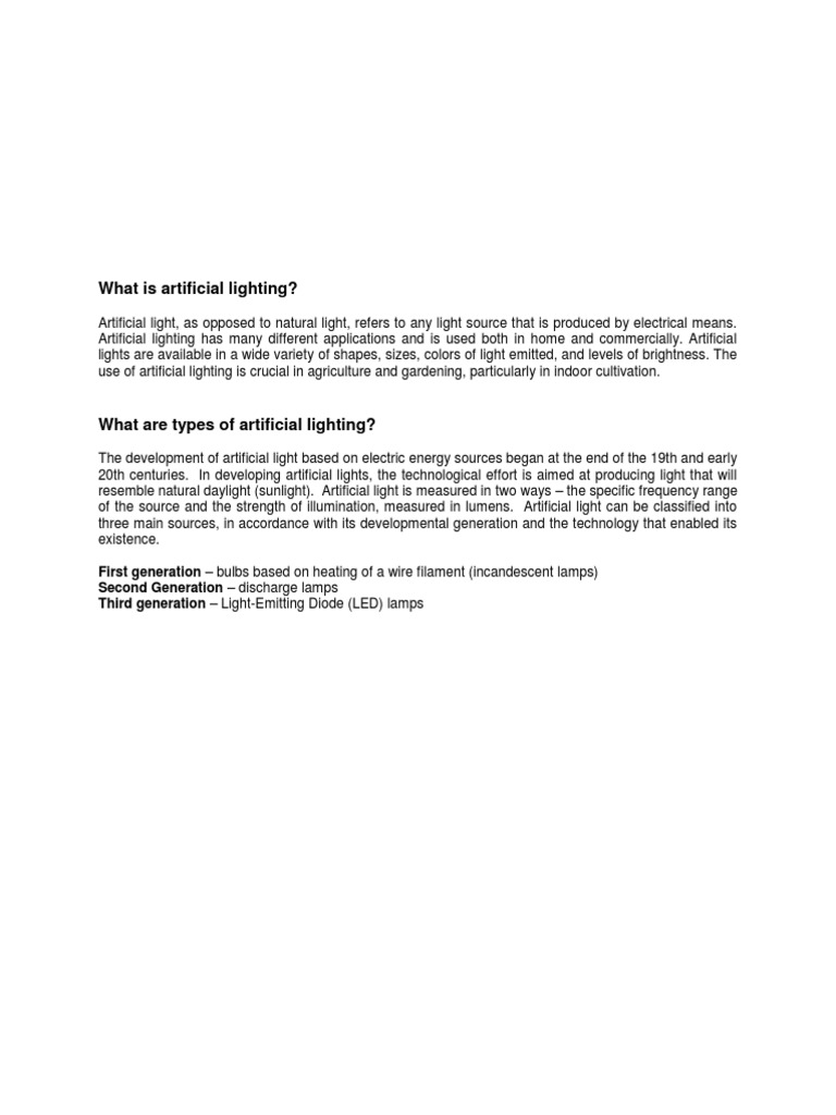 Artificial Lighting Explained | PDF