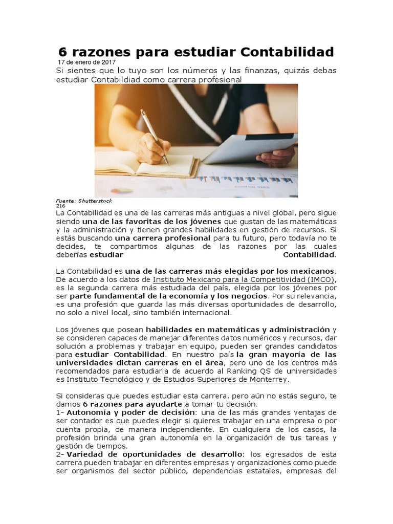 6 Razones Para Estudiar Contabilidad Descargar Gratis Pdf