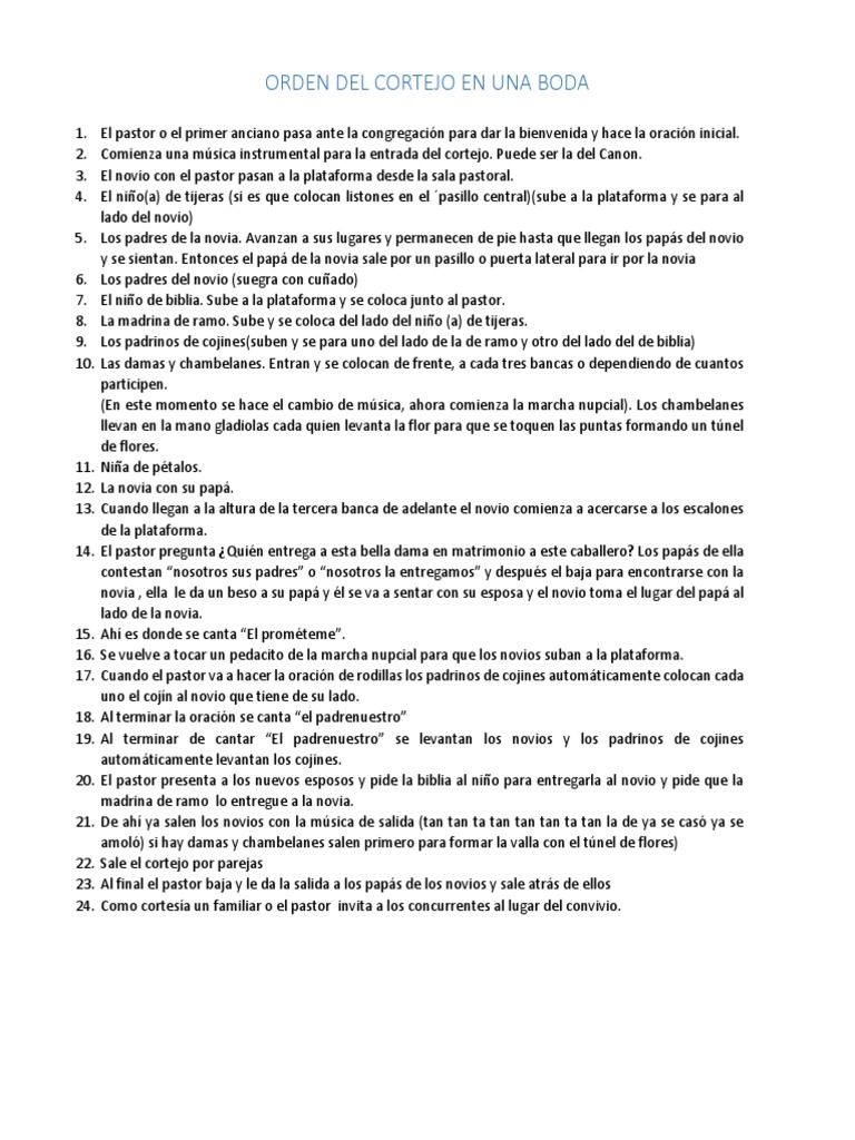 Orden Del Cortejo en Una Boda | PDF | Padrino | Boda