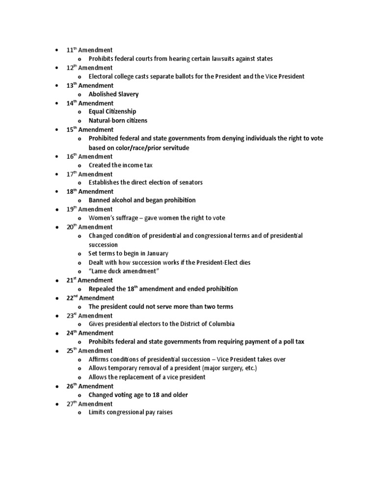 Study Guide to U.S. Amendments | PDF | Politics