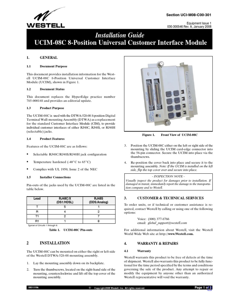 Installation Guide UCIM-08C 8-Position Universal Customer Interface ...
