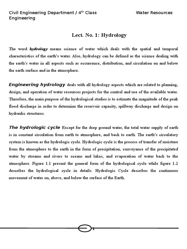 Lect. No. 1: Hydrology: Engineering Hydrology Deals With All Hydrology ...