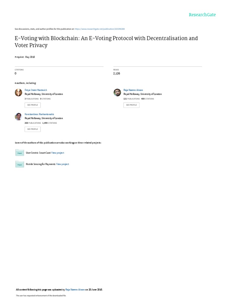 E-Voting With Blockchain: An E-Voting Protocol With Decentralisation and Voter Privacy | PDF ...