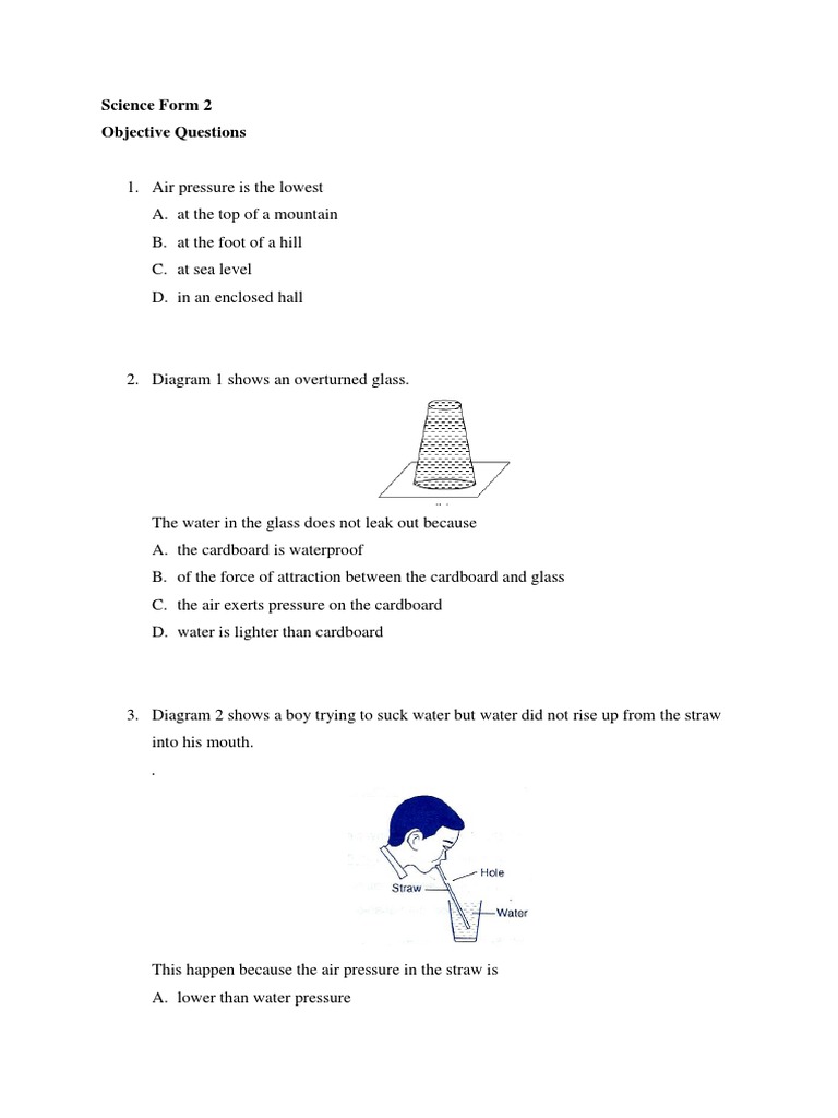 Science Form 2 Objective Questions | PDF | Lever | Force