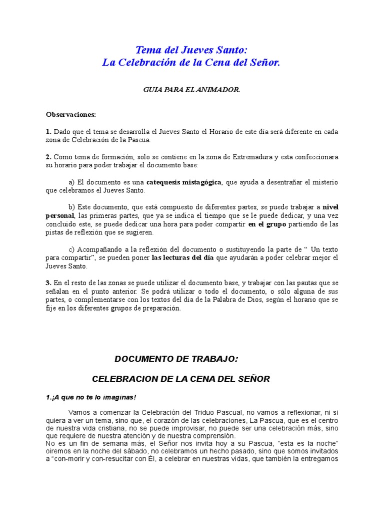 Desarrollo y Tema Sobre La Celebraci N El Jueves Santo | PDF | eucaristía | Pascua de Resurrección