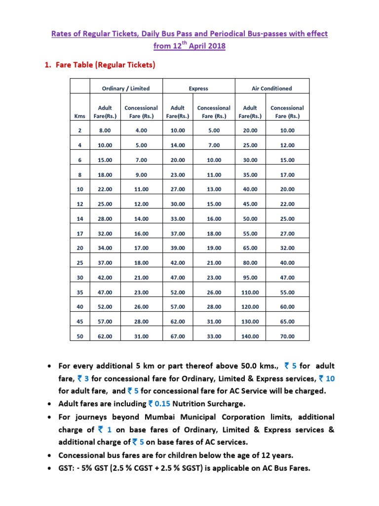 Fare Table (Regular Tickets) | PDF | Service Industries | Services ...
