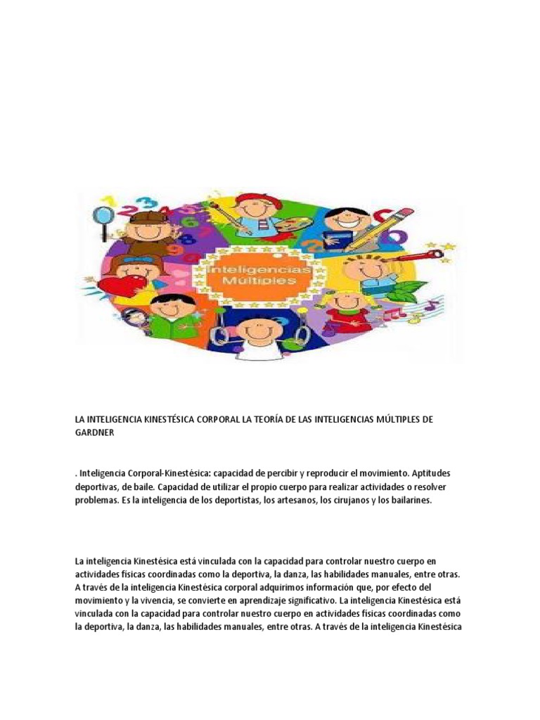 La Inteligencia Kinestésica Corporal La Teoría de Las Inteligencias ...