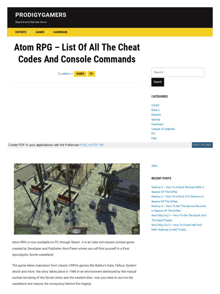Prodigygamers Com 2018-12-24 Atom RPG List of All The Cheat | Download Free PDF | Leisure