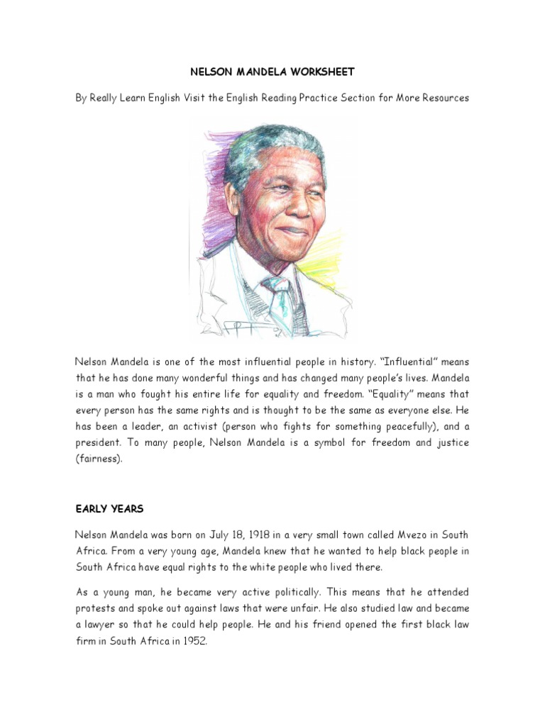 Nelson Mandela Worksheet | PDF | Nelson Mandela | Virtue