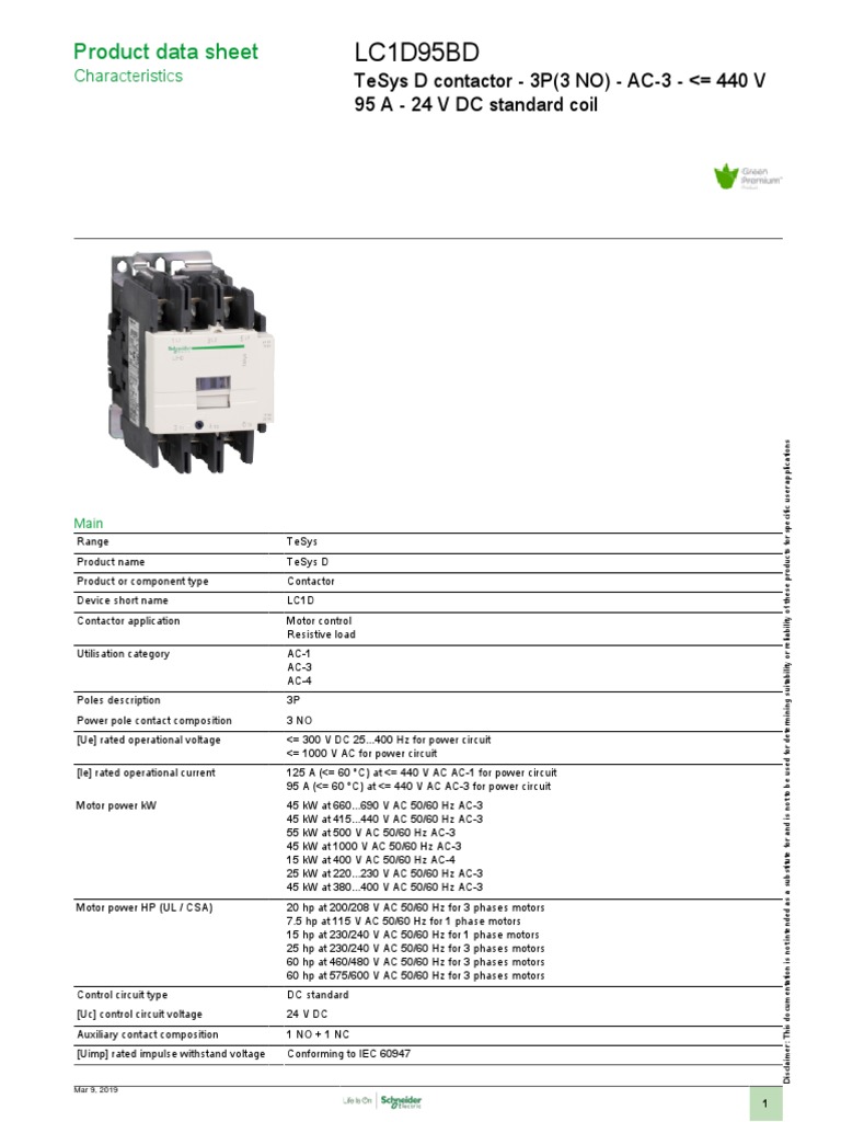 Tesys D Lc1d95bd | PDF | Alternating Current | Electric Motor