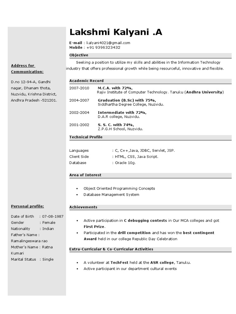 Kalyani Resume Pdf Java Programming Language Computing