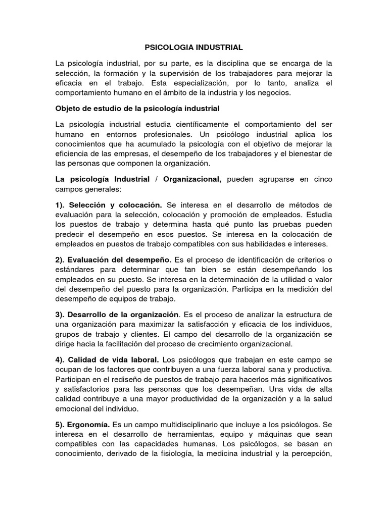 Psicologia Industrial | PDF | Psicología industrial y organizacional ...