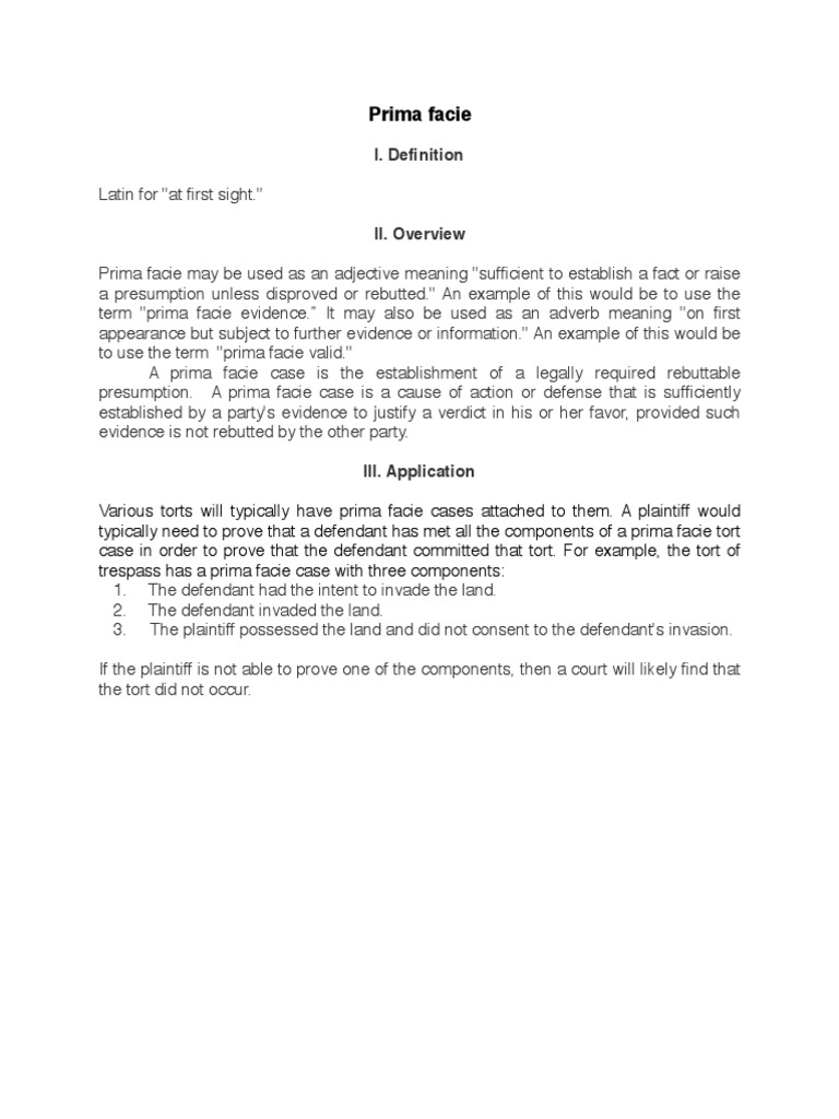 Prima Facie Definition | PDF