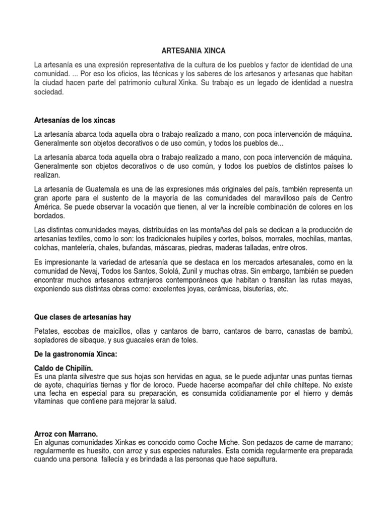 Artesania Xinca | PDF | Preparación de comida y bebida | Cocina occidental