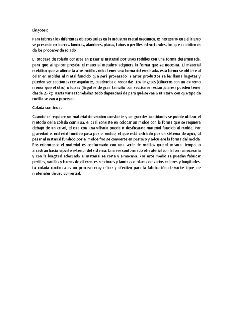 Proceso de Fabricación de Lingotes y Colada Continua | PDF