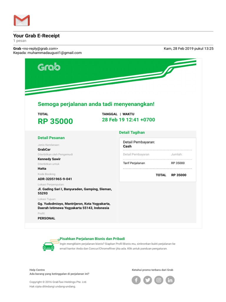 Gmail - Your Grab E-Receipt PDF | PDF