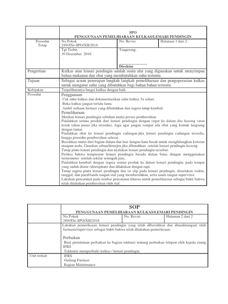 SOP Refrigerator | PDF