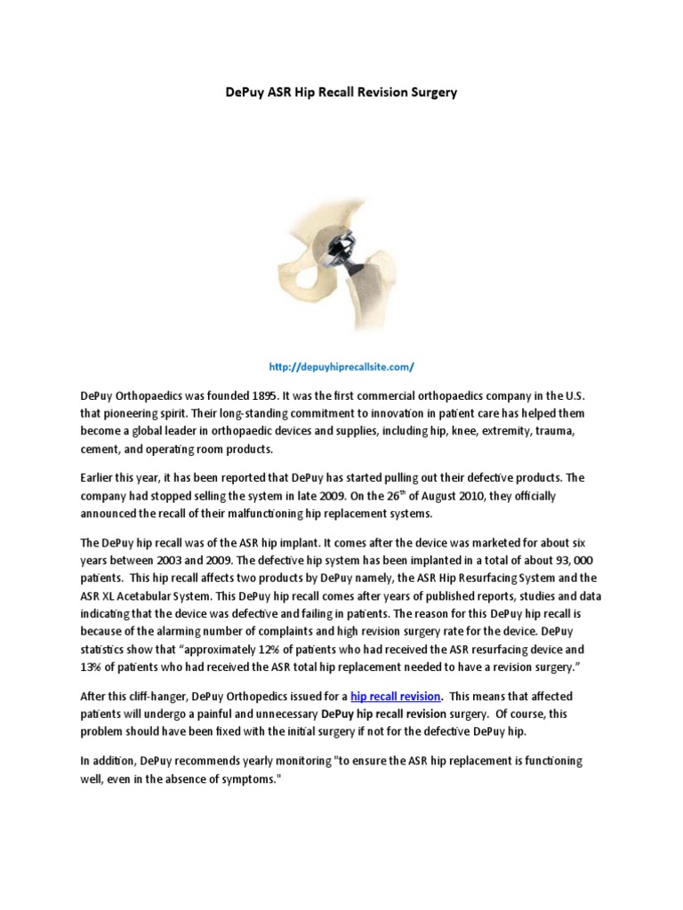 DePuy ASR Hip Implant Recall Details | PDF | Orthopedic Surgery ...