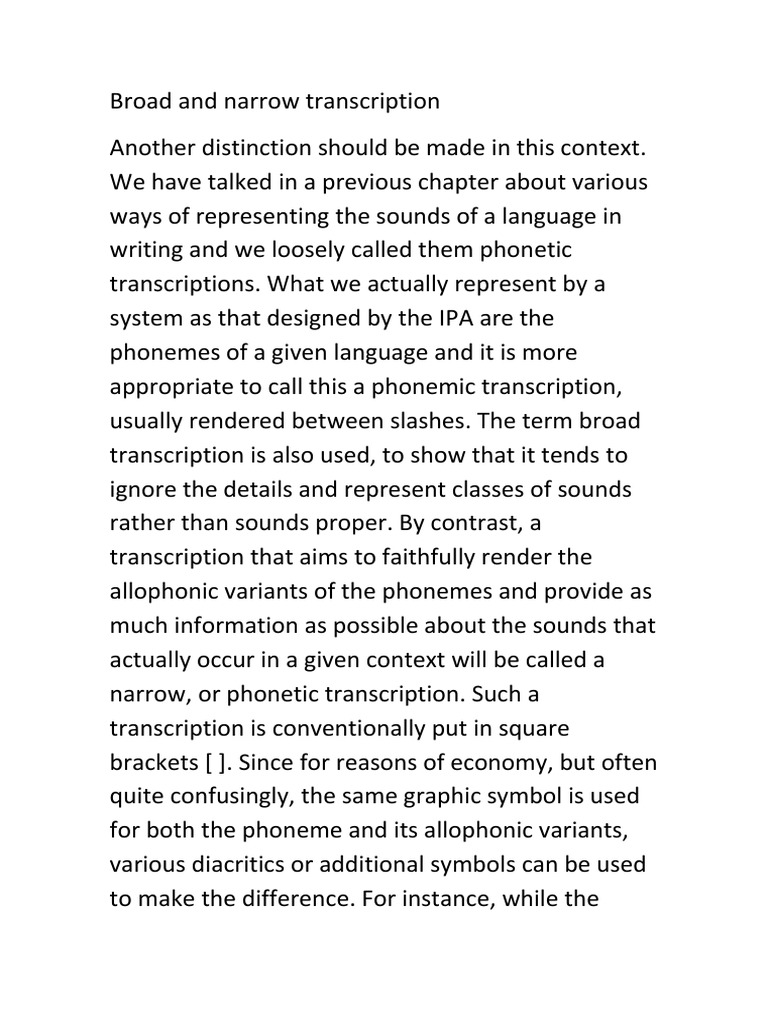 Broad vs Narrow Transcription Explained | PDF | Language Arts ...