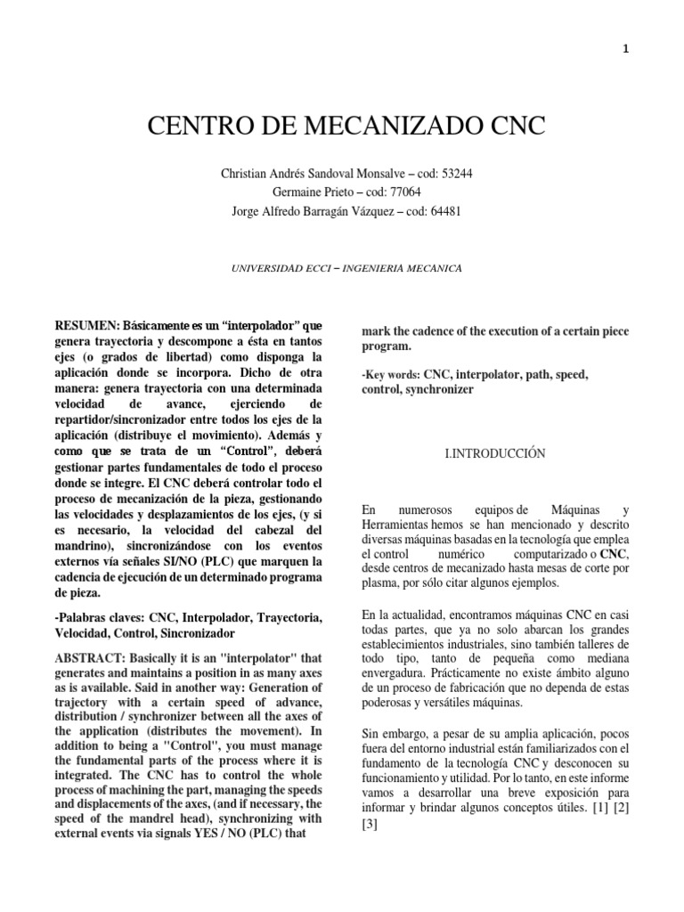 Informe - Centro de Mecanizado CNC | PDF | Control numerico | Programa de computadora