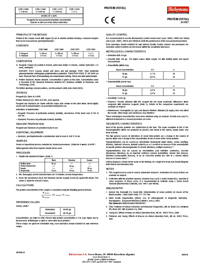 Analysis of a Protein (Total) Reagent Kit: Understanding its Components ...
