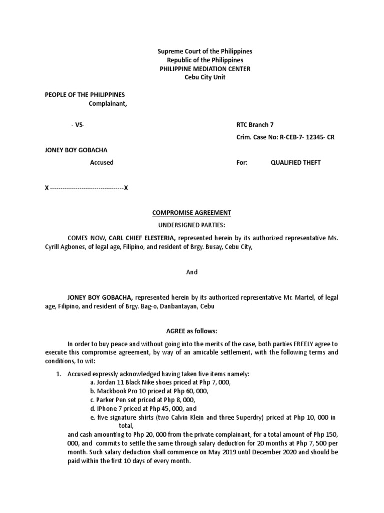 Compromise Agreement | Civil Law (Legal System) | Government