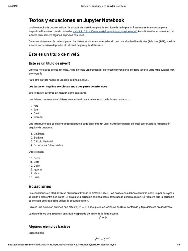 Textos y Ecuaciones en Jupyter Notebook | PDF | Ecuaciones | Enseñanza ...