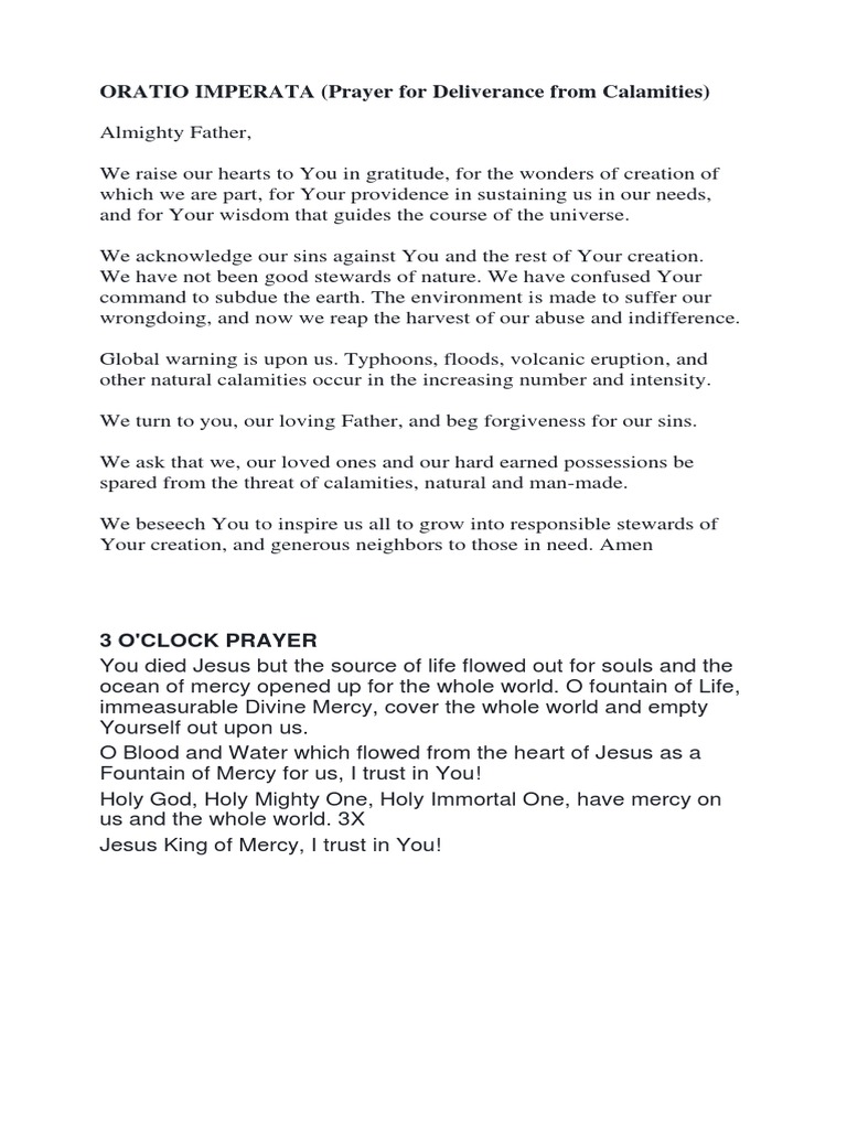 ORATIO IMPERATA (Prayer For Deliverance From Calamities) | PDF | Mercy ...
