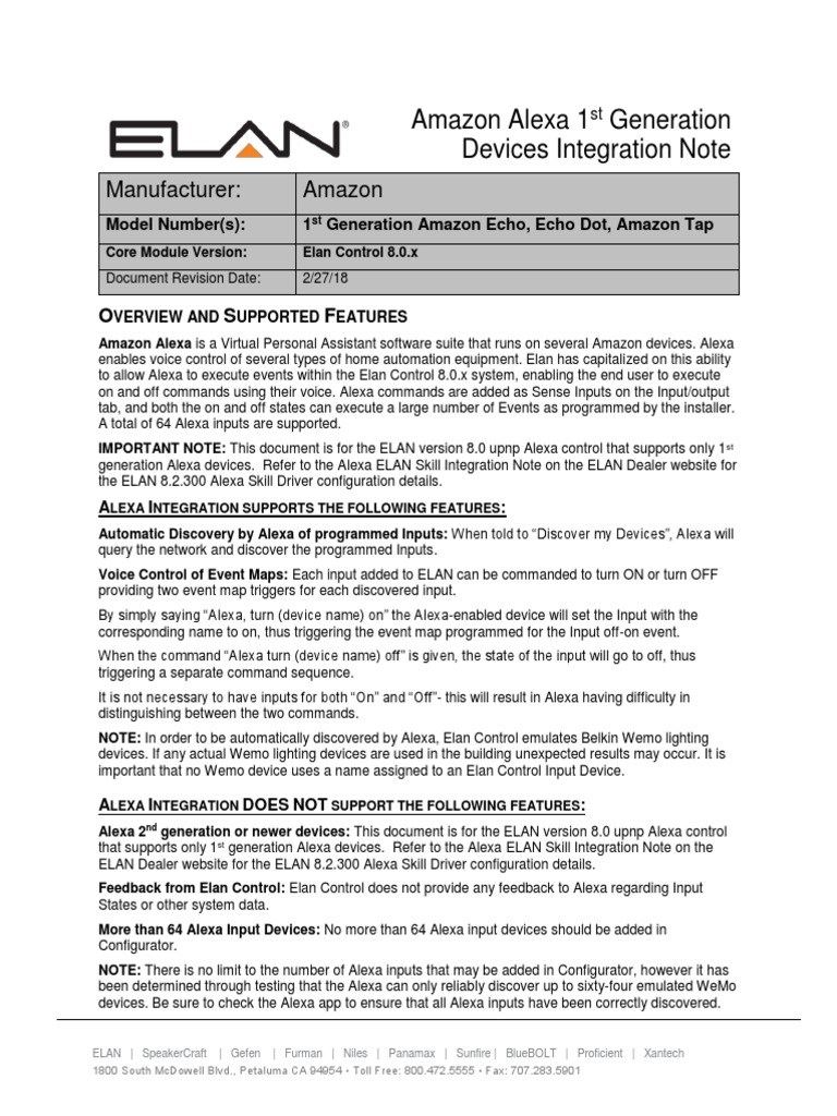 Amazon Alexa 1 Generation Devices Integration Note | PDF | Amazon Echo ...