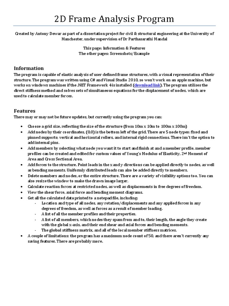 2D Frame Analysis Program: Information | Download Free PDF | Stiffness ...