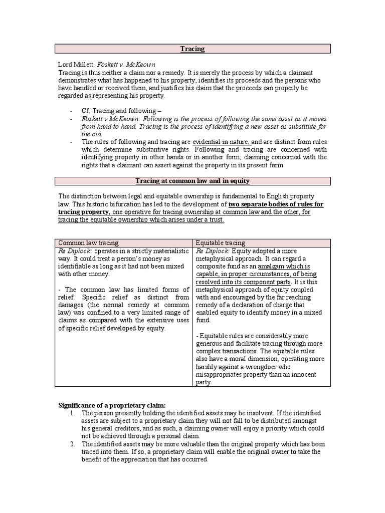 Tracing | PDF | Trust Law | Equity (Law)