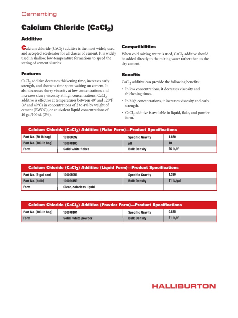 Calcium Chloride (Cacl) : Cementing | PDF | Cement | Chemistry