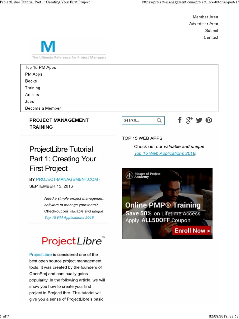 ProjectLibre Tutorial Part 1 - Creating Your First Project | PDF