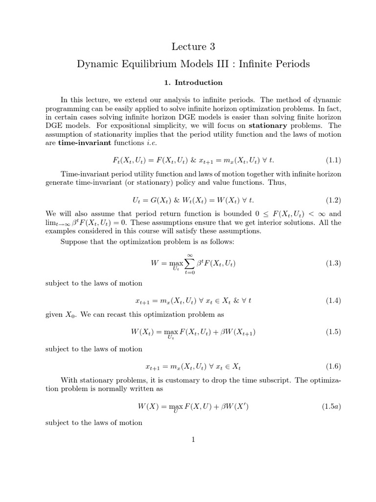 Dynamic Equilibrium Models III: Infinite Periods | PDF | Teaching ...