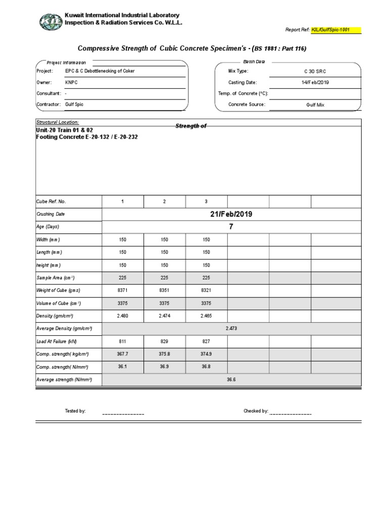 Compressive Strength Report for Cubes | PDF