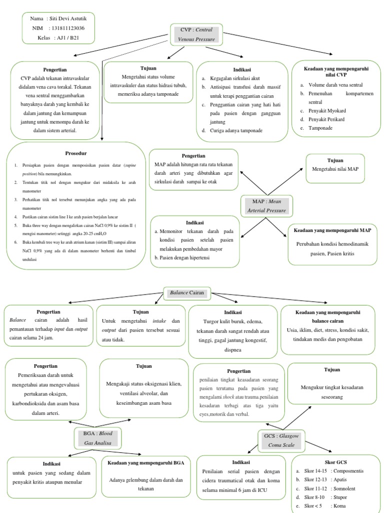 Mindmap Kep Kritis MAP, CVP, ICP, GCS, BGA, Balance Cairan. | PDF
