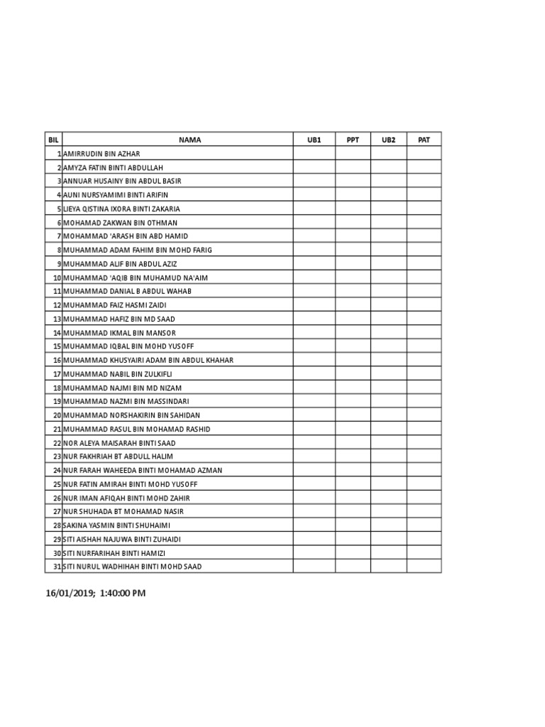 Student Enrollment List for a Class with 30 Students | PDF