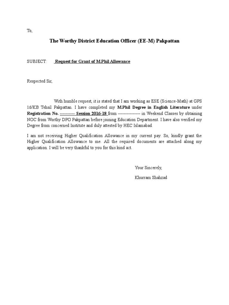 Application For M.Phil Allowance | PDF