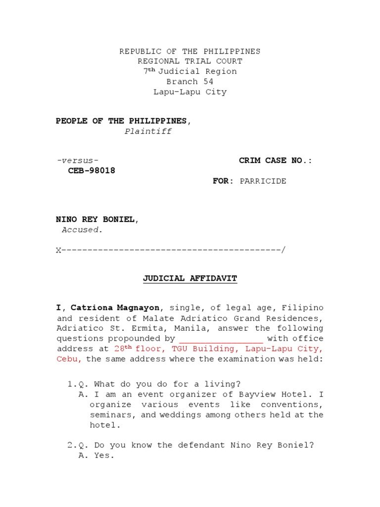 Judicial Affidavit in Boniel Case | PDF | Affidavit | Public Law