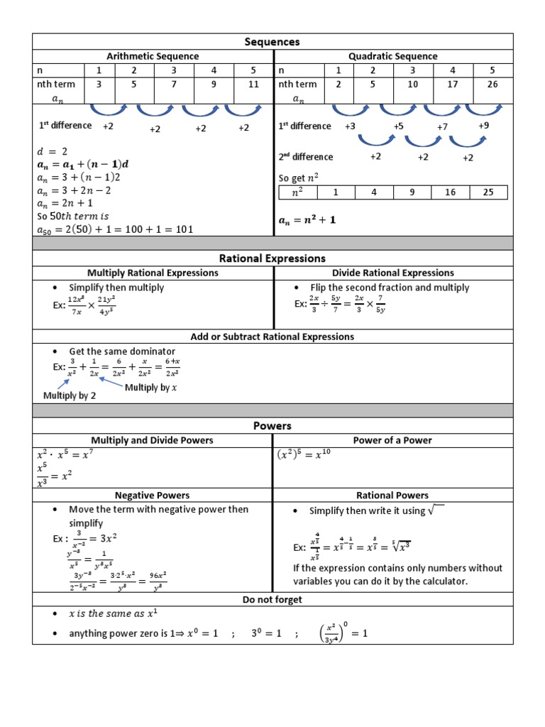 Sequences: Arithmetic Sequence Quadratic Sequence | PDF | Rectangle | Area