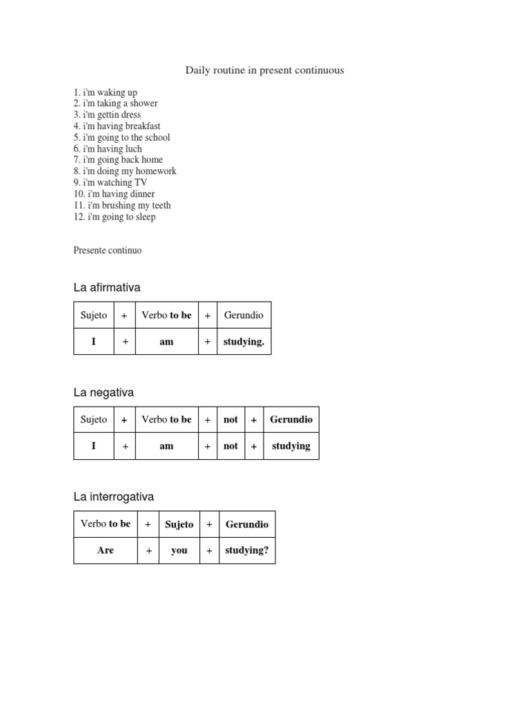 Daily Routine in Present Continuous | PDF