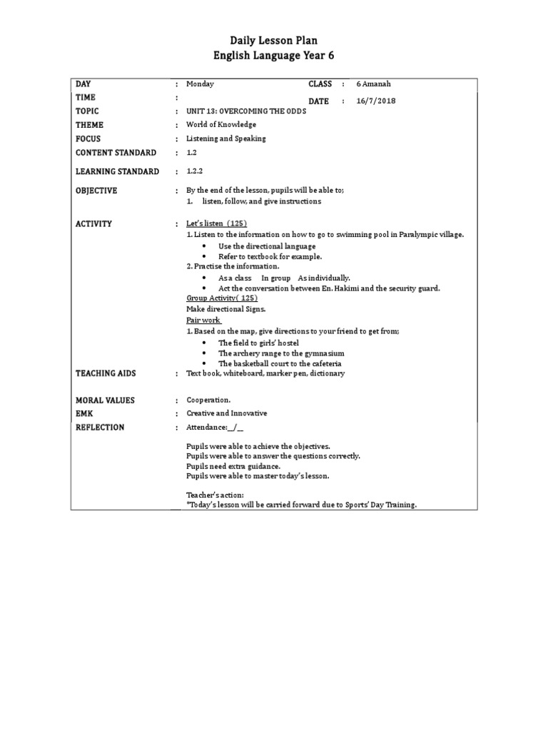Daily Lesson Plan English Language Year 6 | PDF | Lesson Plan | Poetry