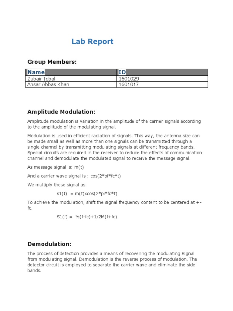 Lab Report: Group Members | PDF | Rectifier | Modulation