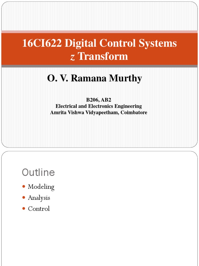 16CI622 Digital Control Systems: Z Transform | PDF | Applied ...