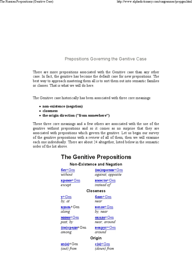 Mastering Russian Genitive Prepositions: A Guide to Prepositions Governing the Genitive Case ...
