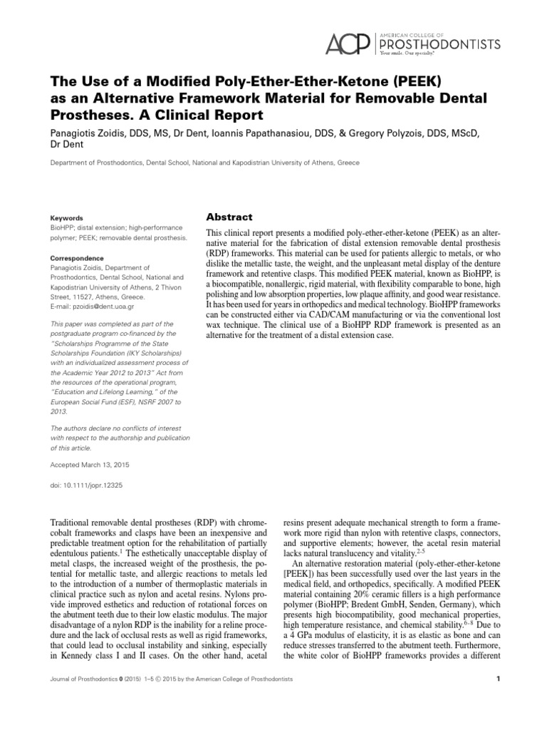 The Use of A Modified Poly-Ether-Ether-Ketone (PEEK) As An Alternative Framework Material For ...