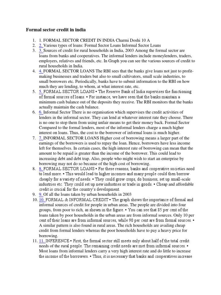 Formal Sector Credit in India | PDF | Loans | Debt